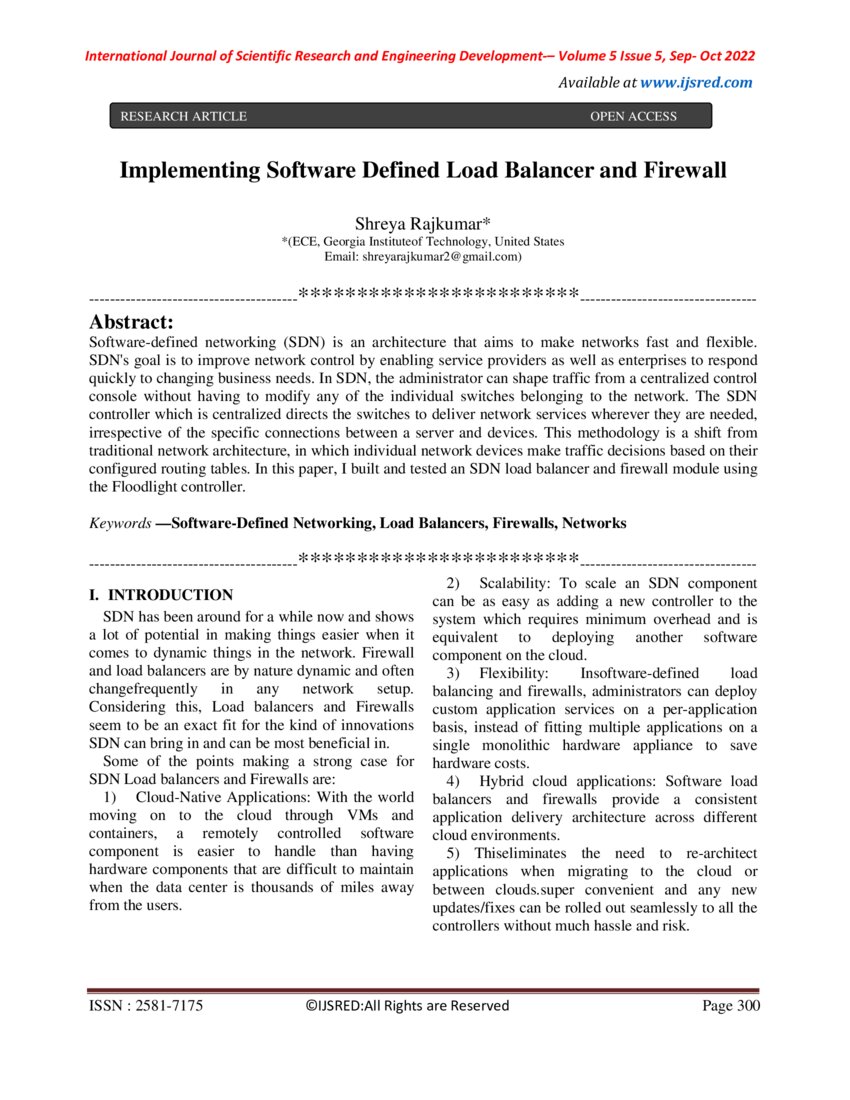 Implementing Software Defined Load Balancer and Firewall | DeepAI