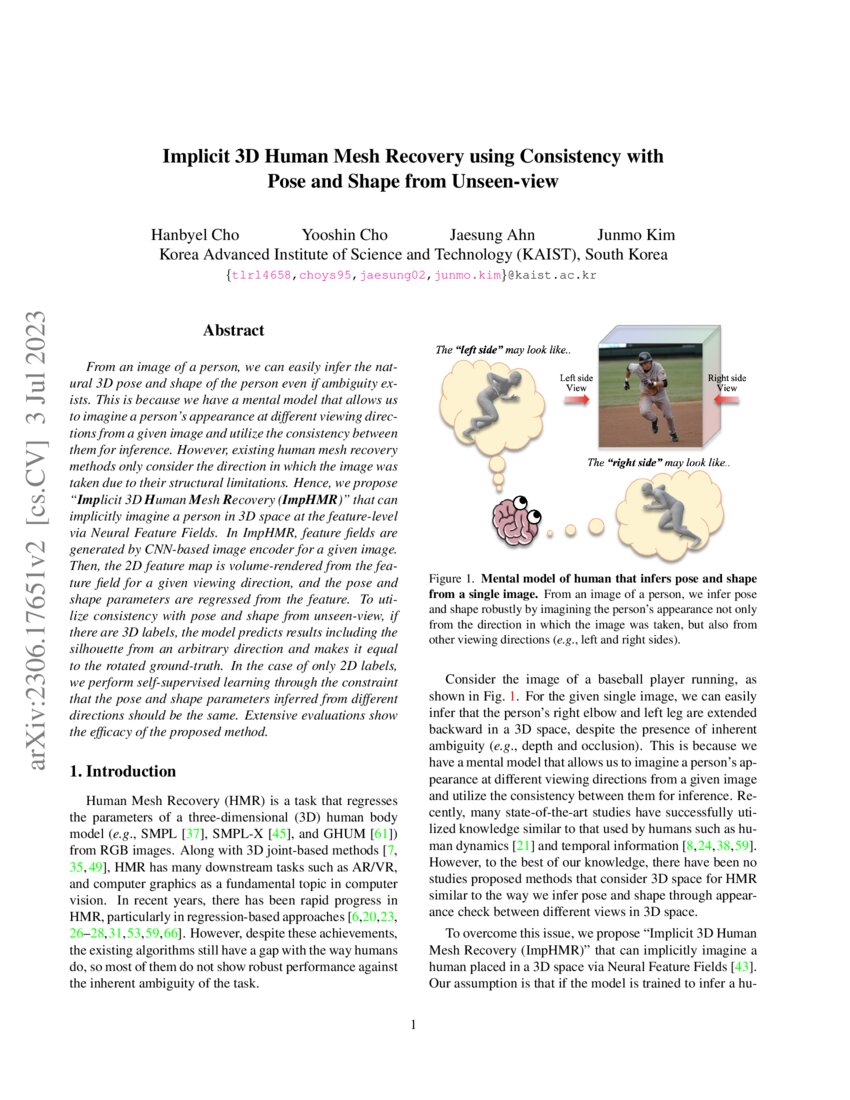 Implicit 3d Human Mesh Recovery Using Consistency With Pose And Shape