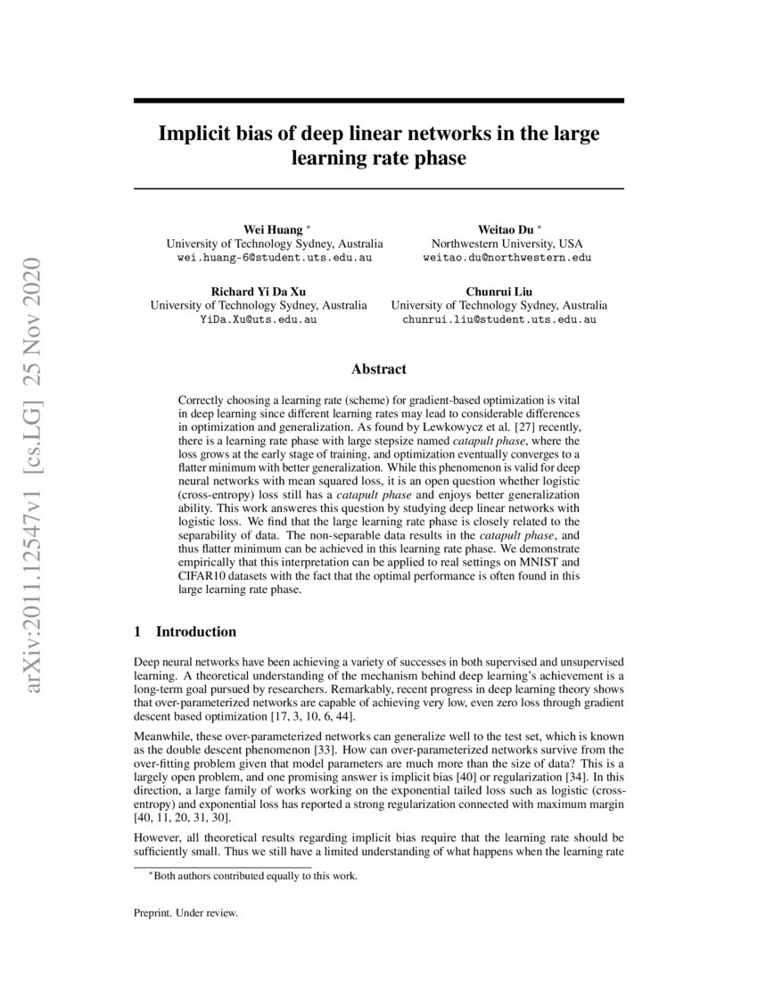 Implicit Bias Of Deep Linear Networks In The Large Learning Rate Phase Deepai