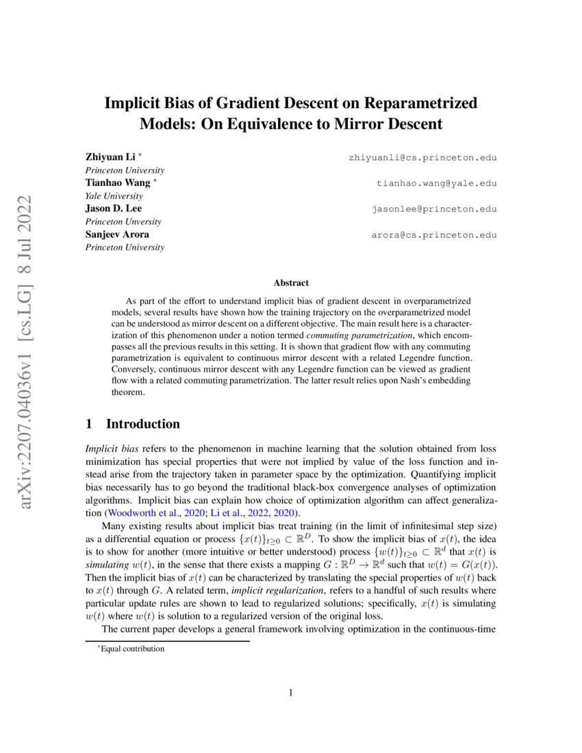 Implicit Bias of Gradient Descent on Reparametrized Models: On ... Implicit Bias of Gradient Descent on Reparametrized Models: On ...