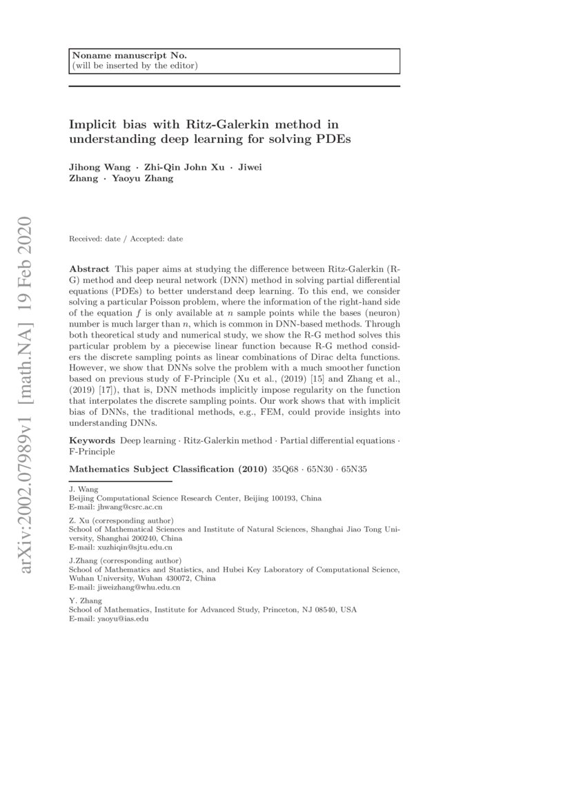 Implicit bias with Ritz-Galerkin method in understanding deep learning ...