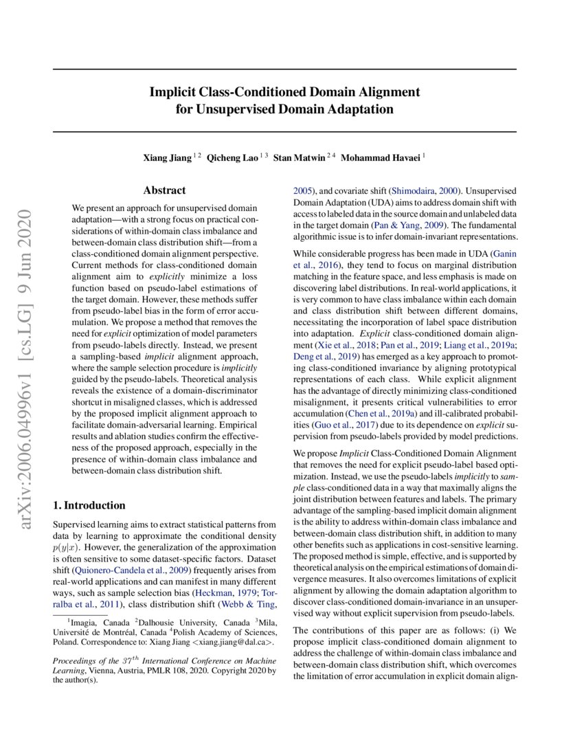 Implicit Class Conditioned Domain Alignment For Unsupervised Domain Adaptation Deepai