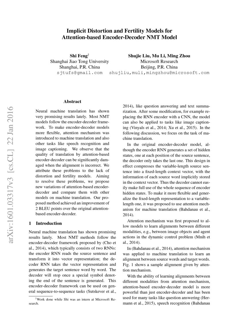 Implicit Distortion And Fertility Models For Attention Based Encoder