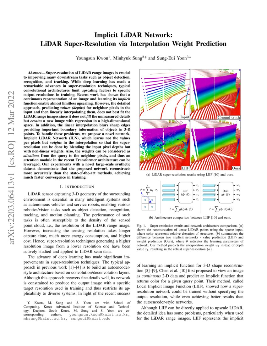 Implicit Lidar Network Lidar Super Resolution Via Interpolation Weight Prediction Deepai