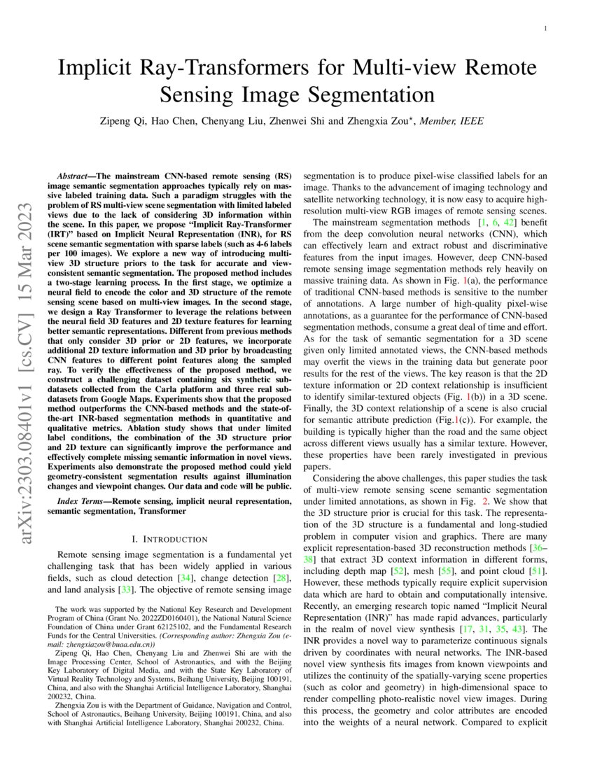 Implicit Ray Transformers For Multi View Remote Sensing Image Segmentation Deepai