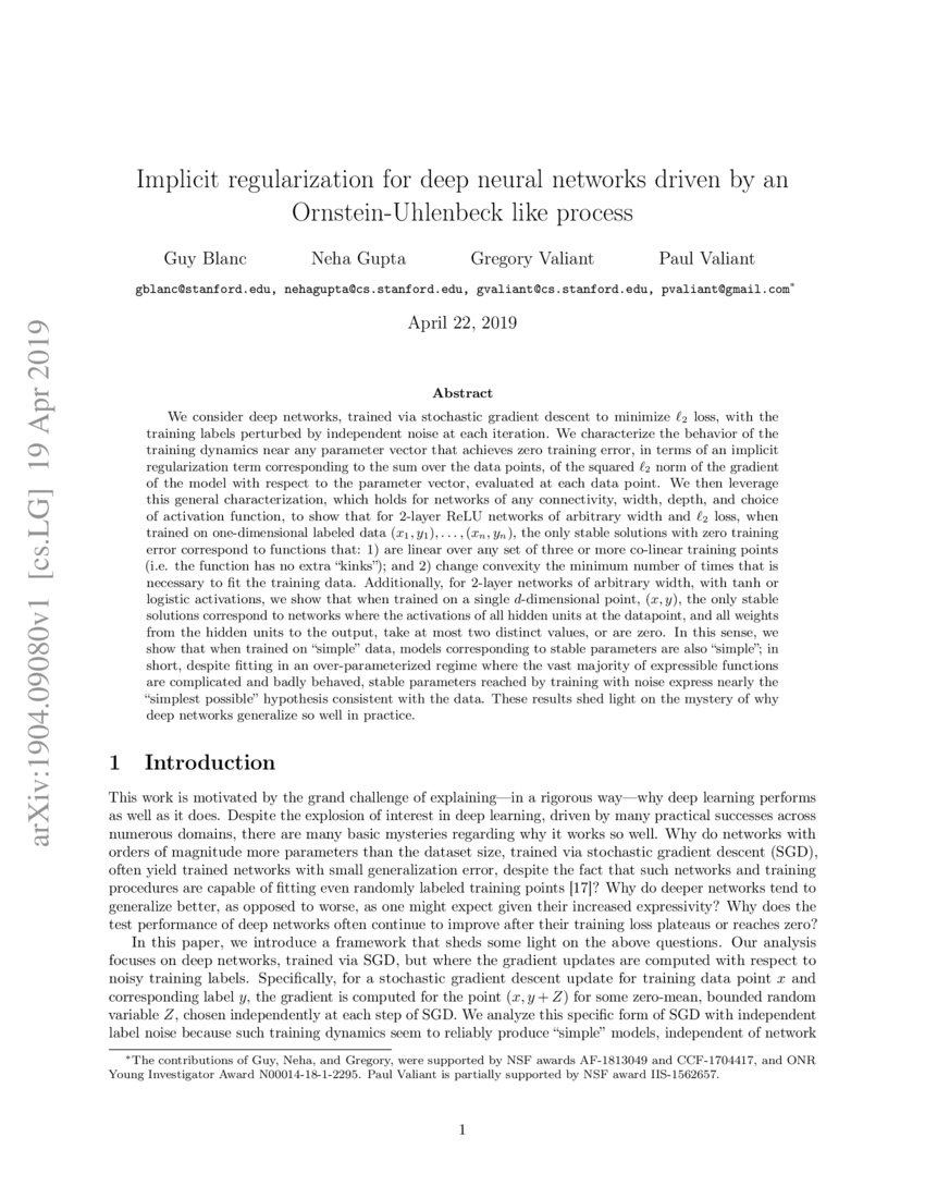 Implicit regularization for deep neural networks driven by an Ornstein-Uhlenbeck like process ...