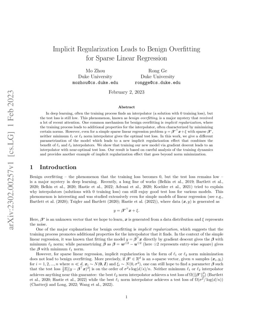 Implicit Regularization Leads To Benign Overfitting For Sparse Linear Regression Deepai