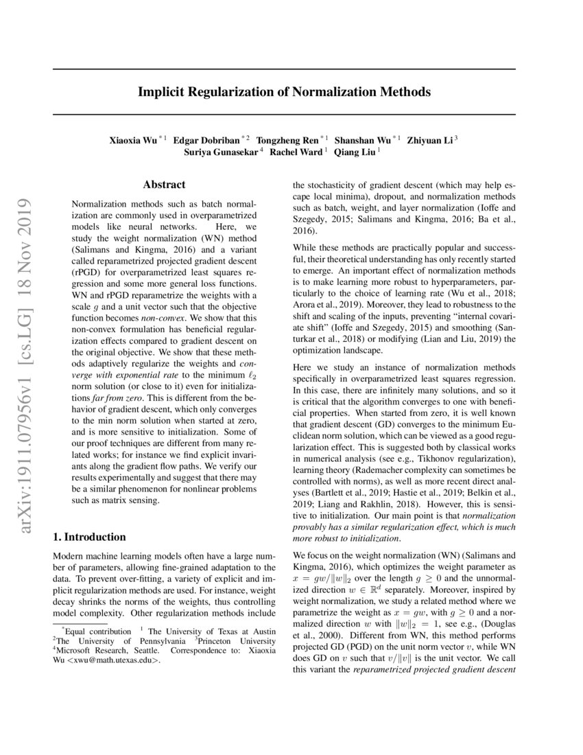 Implicit Regularization Of Normalization Methods Deepai