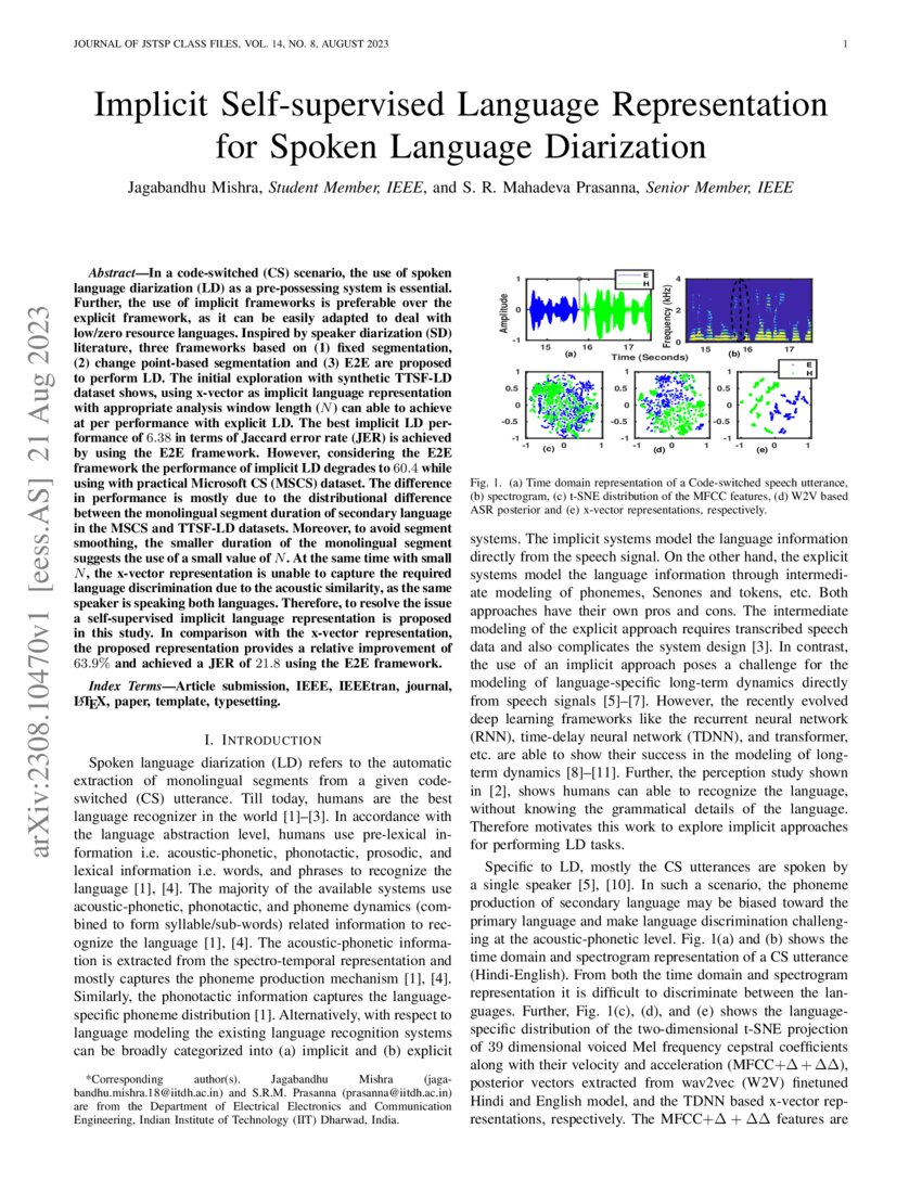 Implicit Self-supervised Language Representation for Spoken Language Diarization | DeepAI