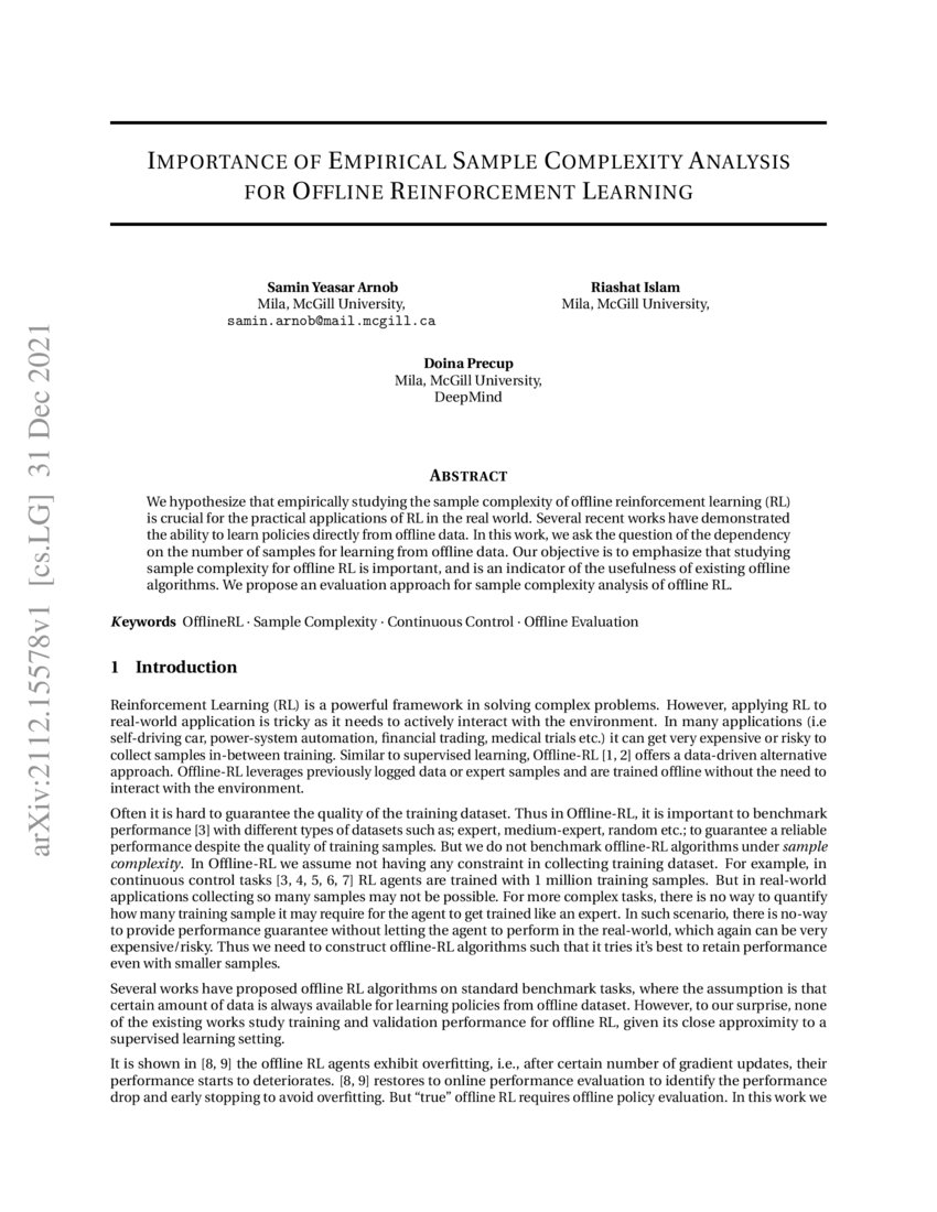 Importance of Empirical Sample Complexity Analysis for Offline Reinforcement Learning | DeepAI