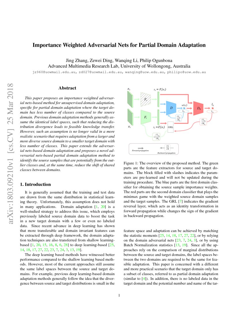 Importance Weighted Adversarial Nets for Partial Domain Adaptation | DeepAI