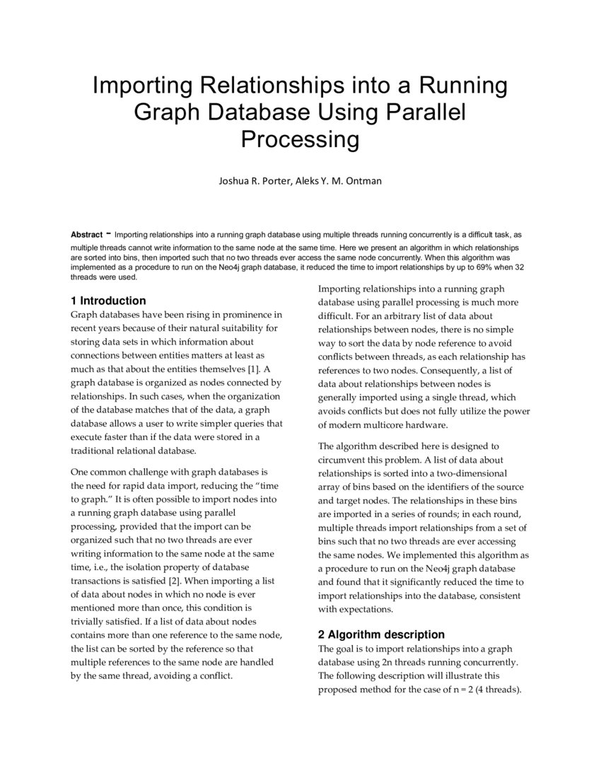 Importing Relationships Into A Running Graph Database Using Parallel