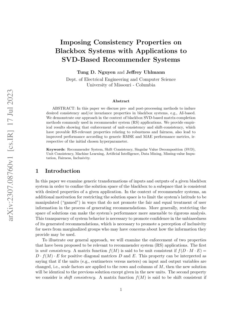 Imposing Consistency Properties on Blackbox Systems with Applications ... Imposing Consistency Properties on Blackbox Systems with Applications ...