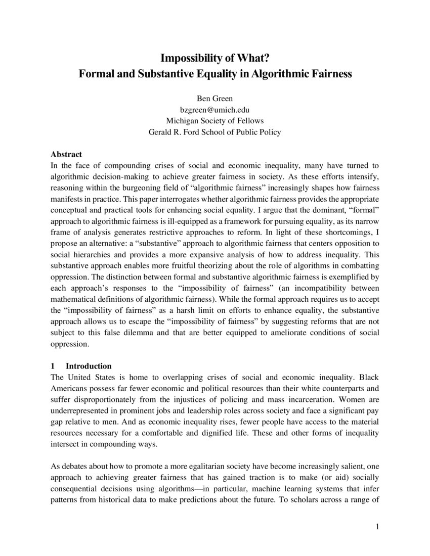Escaping the "Impossibility of Fairness": From Formal to Substantive Algorithmic Fairness | DeepAI