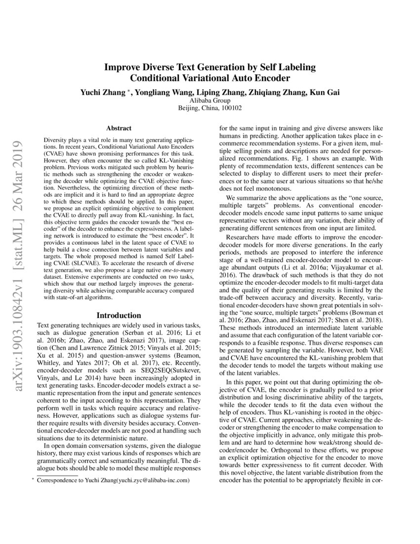 Improve Diverse Text Generation By Self Labeling Conditional Variational Auto Encoder Deepai