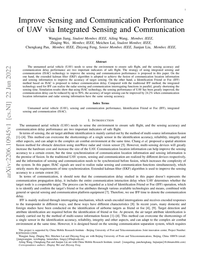 Improve Sensing And Communication Performance Of Uav Via Integrated Sensing And Communication