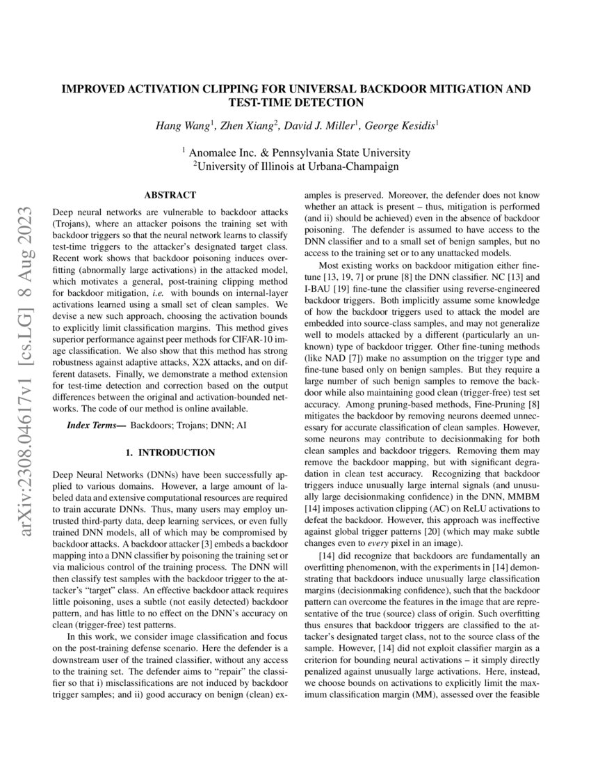 Improved Activation Clipping For Universal Backdoor Mitigation And Test