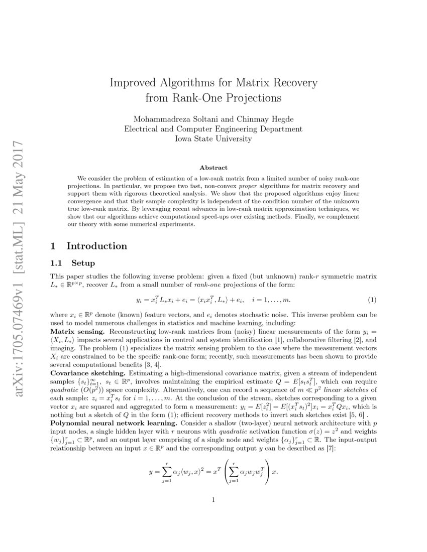 Improved Algorithms for Matrix Recovery from Rank-One Projections | DeepAI