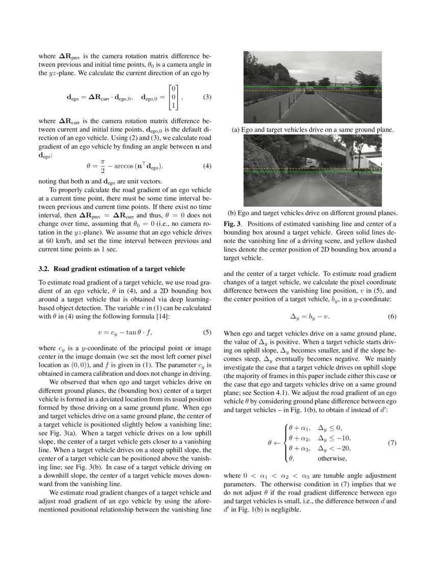 Improved and efficient inter-vehicle distance estimation using road gradients of both ego and ...