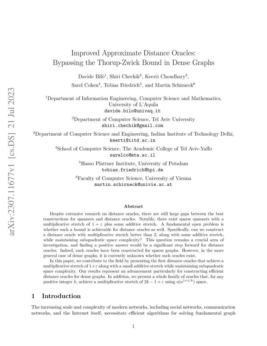 Improved Approximate Distance Oracles: Bypassing the Thorup-Zwick Bound in Dense Graphs | DeepAI