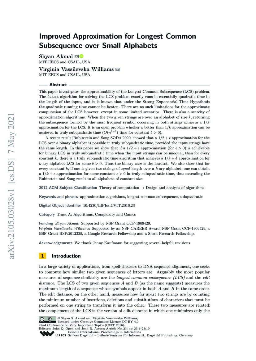 Improved Approximation For Longest Common Subsequence Over Small Alphabets Deepai