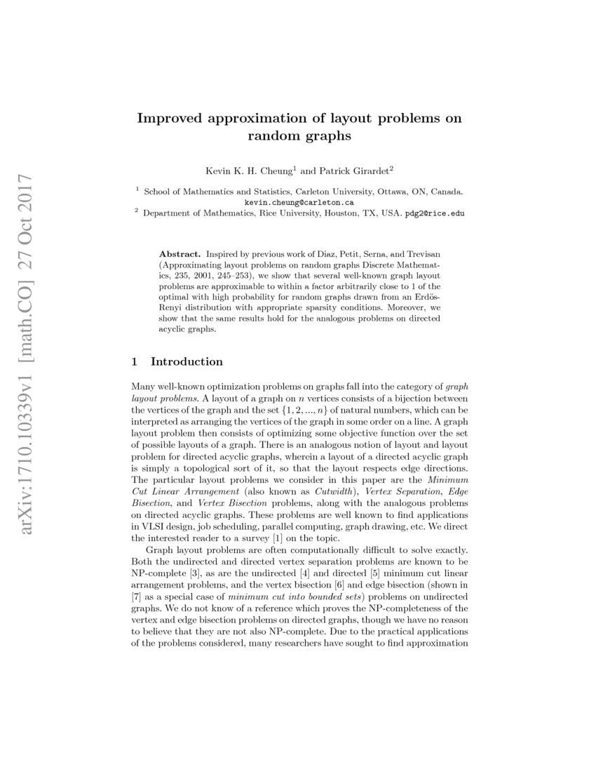 Improved approximation of layout problems on random graphs | DeepAI