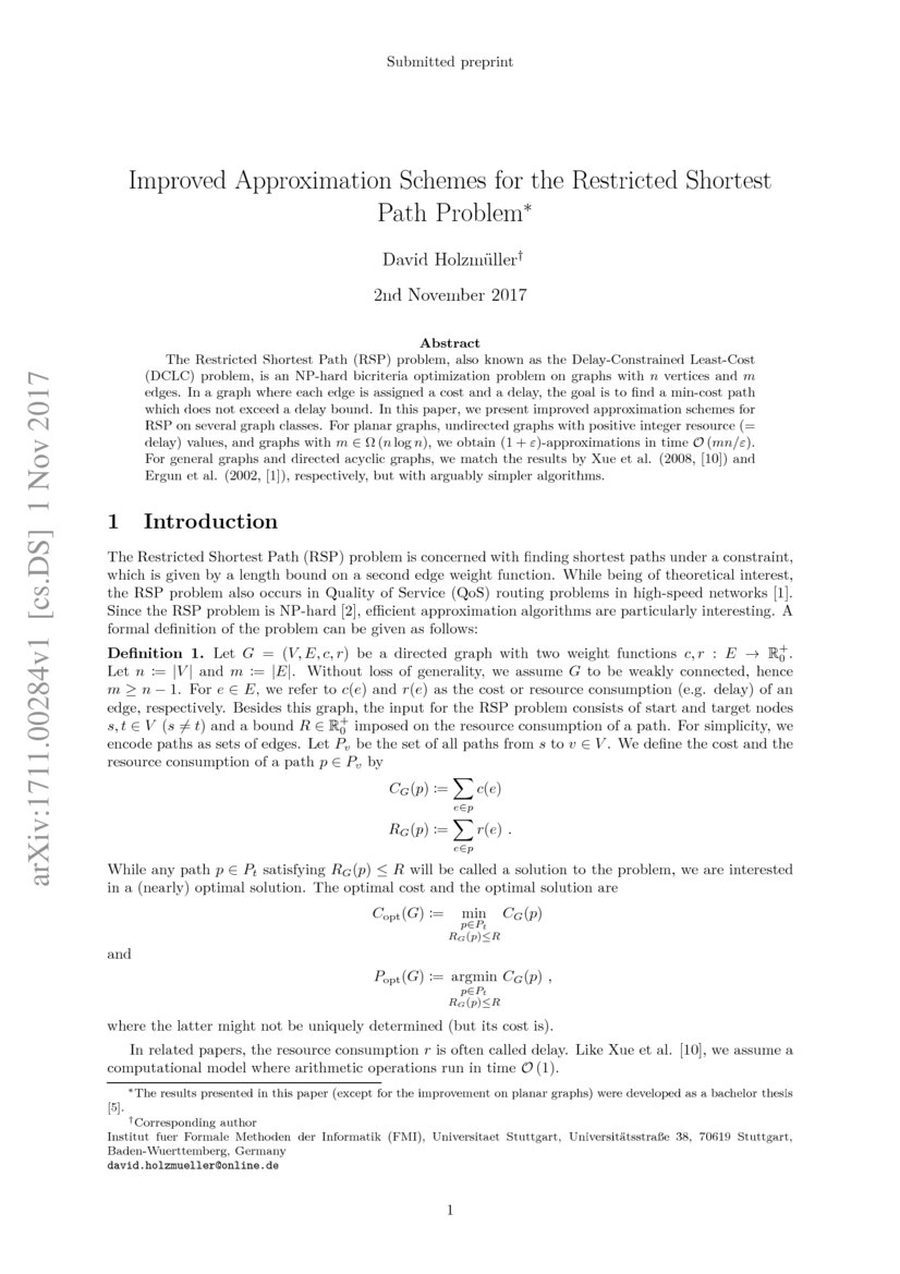 Improved Approximation Schemes For The Restricted Shortest Path Problem Deepai