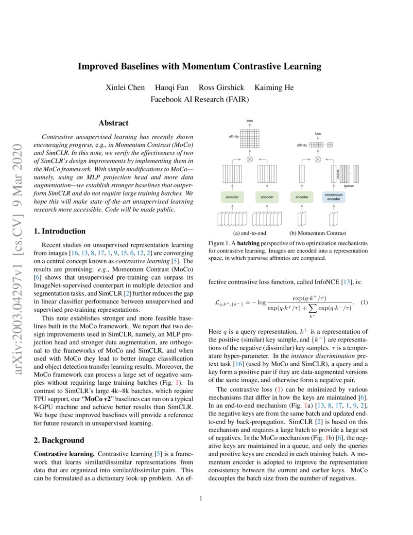 Improved Baselines with Momentum Contrastive Learning | DeepAI Improved Baselines with Momentum Contrastive Learning | DeepAI