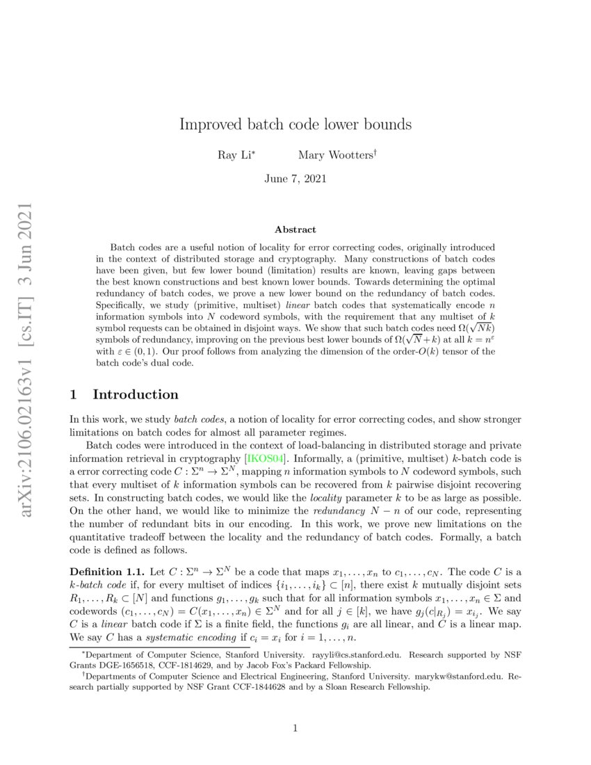 Improved batch code lower bounds | DeepAI