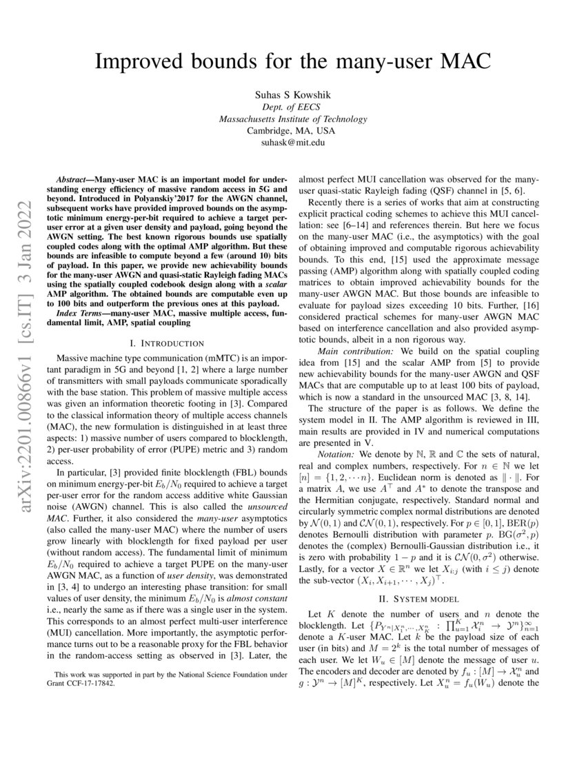 Improved bounds for the many-user MAC | DeepAI