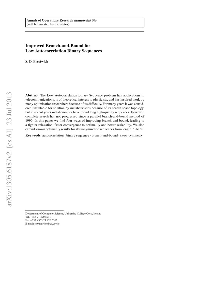 Improved Branch And Bound For Low Autocorrelation Binary Sequences Deepai
