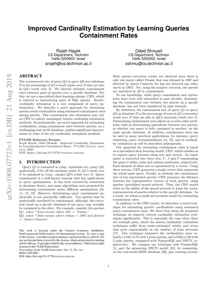 Improved Cardinality Estimation By Learning Queries Containment Rates Deepai