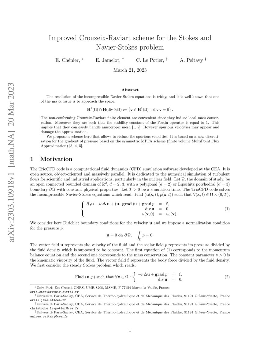 Improved Crouzeix-Raviart scheme for the Stokes and Navier-Stokes problem | DeepAI