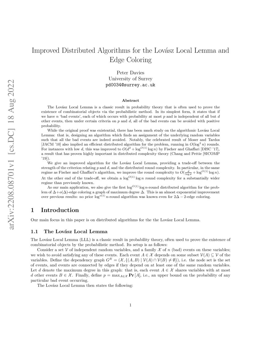 Improved Distributed Algorithms For The Lovász Local Lemma And Edge Coloring Deepai