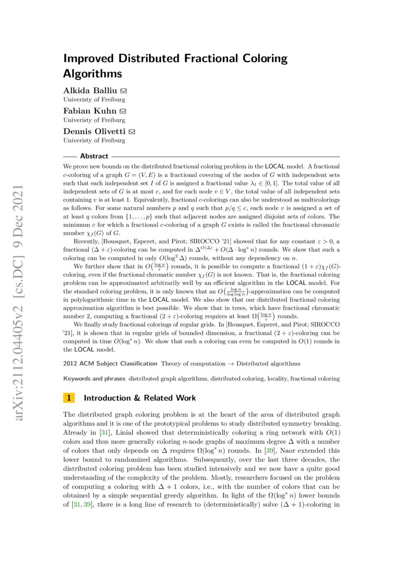 Improved Distributed Fractional Coloring Algorithms Deepai
