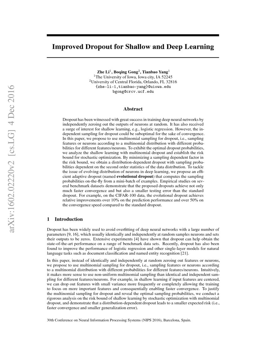Improved Dropout for Shallow and Deep Learning | DeepAI