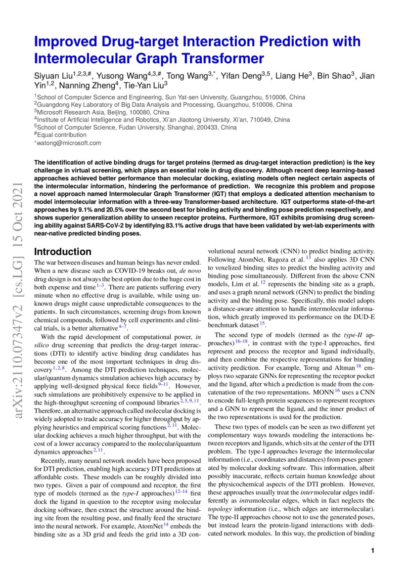Improved Drug Target Interaction Prediction With Intermolecular Graph Transformer Deepai