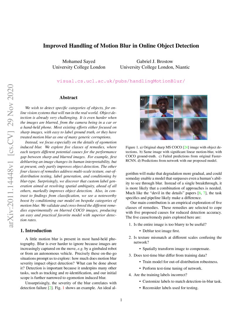 Improved Handling of Motion Blur in Online Object Detection | DeepAI