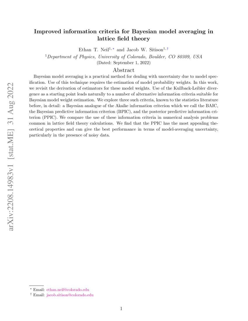 Improved Information Criteria For Bayesian Model Averaging In Lattice