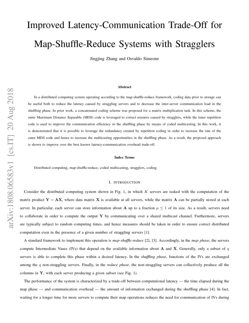 Improved Latency Communication Trade Off For Map Shuffle Reduce Systems With Stragglers Deepai