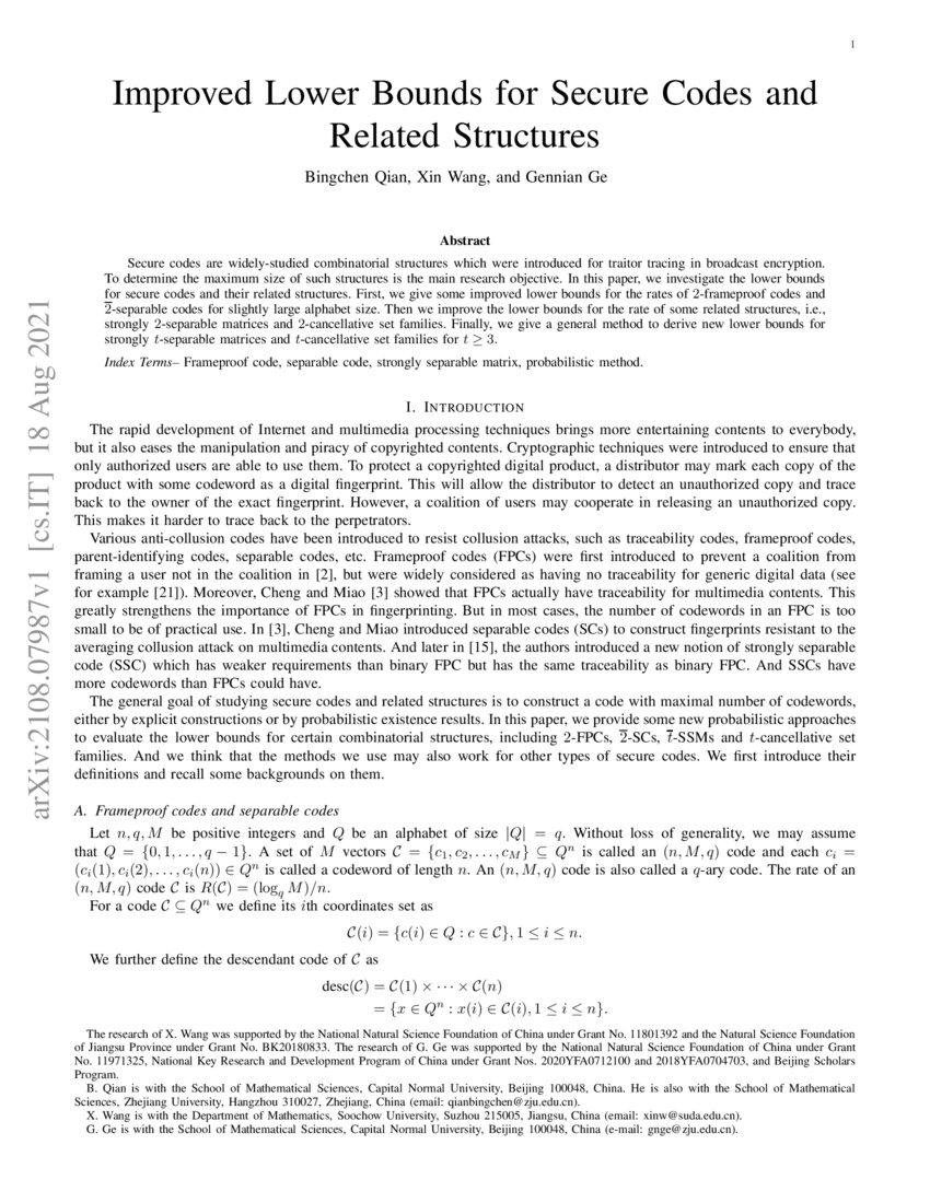 Improved Lower Bounds For Secure Codes And Related Structures Deepai 