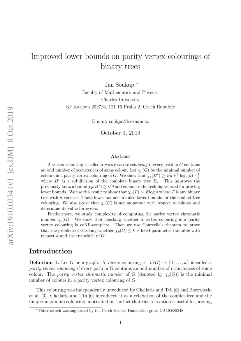 Improved lower bounds on parity vertex colourings of binary trees | DeepAI