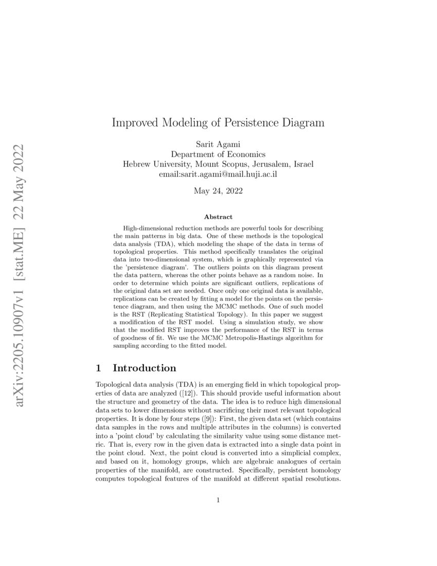 Improved Modeling of Persistence Diagram | DeepAI