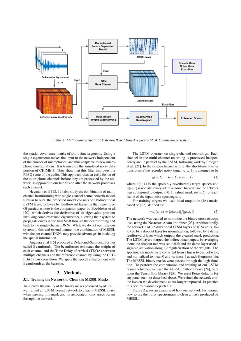 Improved MVDR Beamforming Using LSTM Speech Models to Clean Spatial Clustering Masks | DeepAI