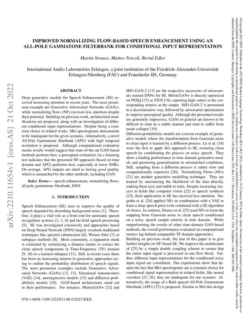 Improved Normalizing Flow Based Speech Enhancement Using An All Pole Gammatone Filterbank For