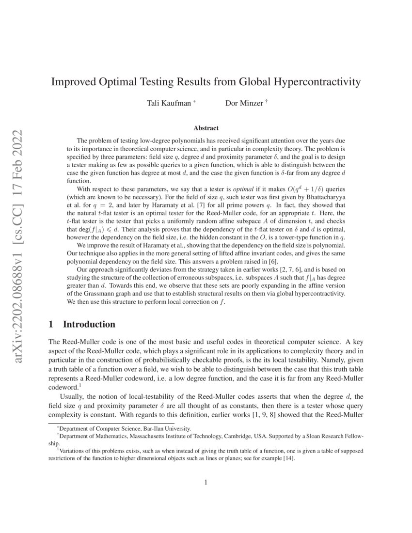 Improved Optimal Testing Results from Global Hypercontractivity | DeepAI