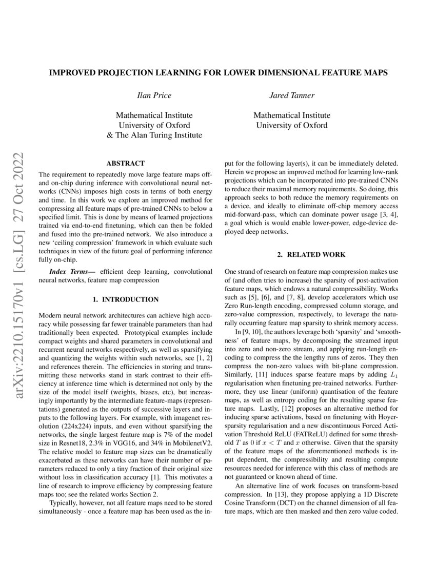 Improved Projection Learning for Lower Dimensional Feature Maps | DeepAI
