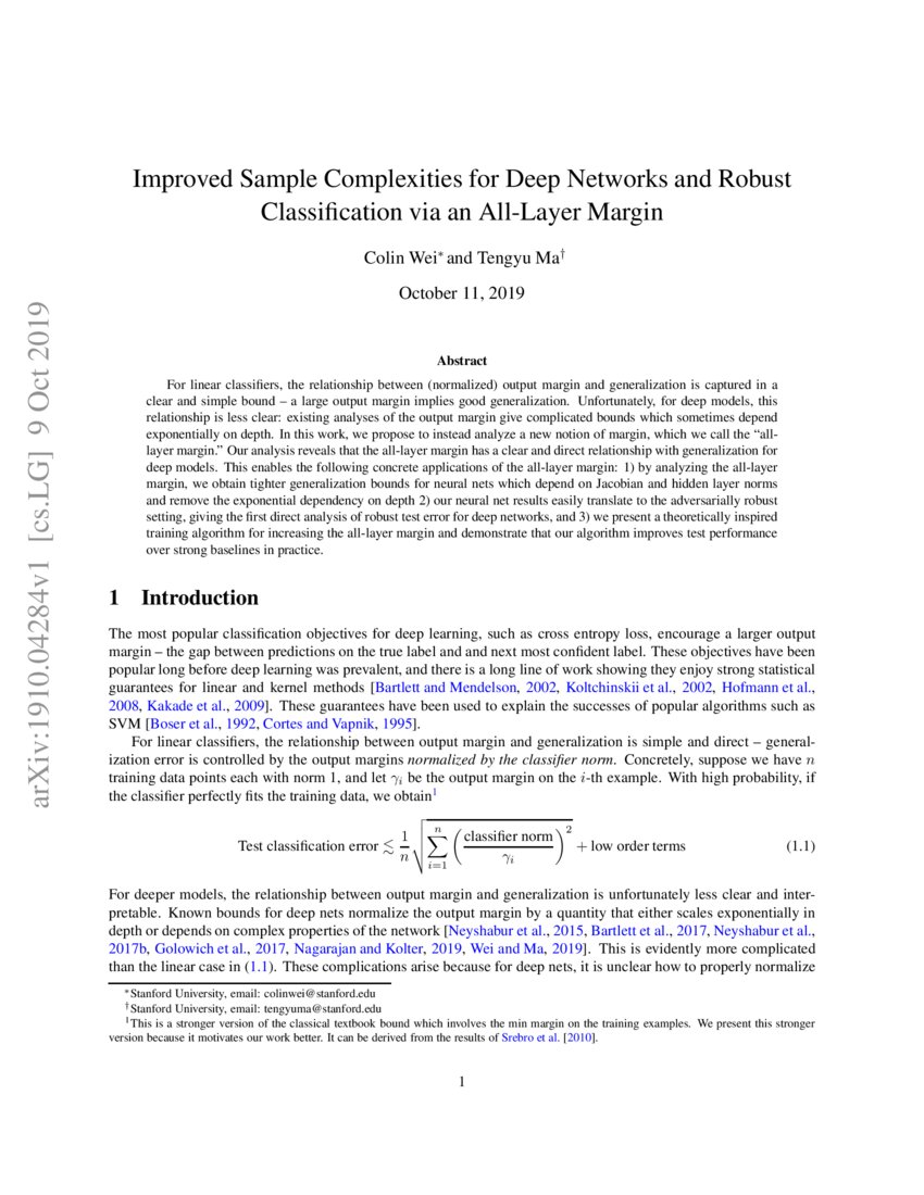 Improved Sample Complexities for Deep Networks and Robust Classification via an All-Layer Margin ...