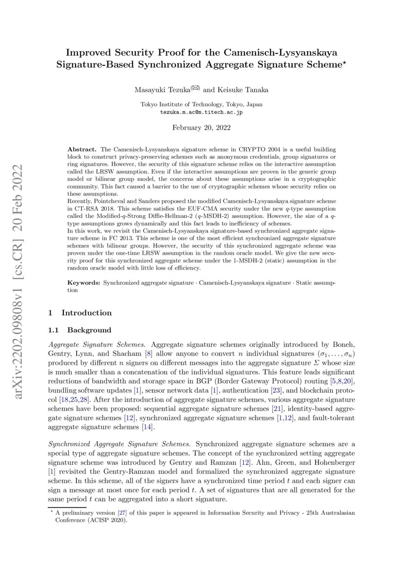 Improved Security Proof For The Camenisch Lysyanskaya Signature Based Synchronized Aggregate 