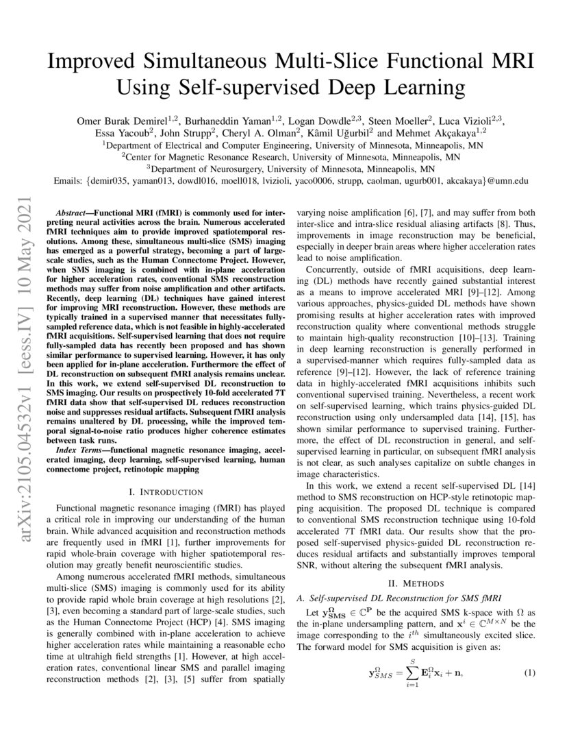 Improved Simultaneous Multi-Slice Functional MRI Using Self-supervised Deep Learning | DeepAI